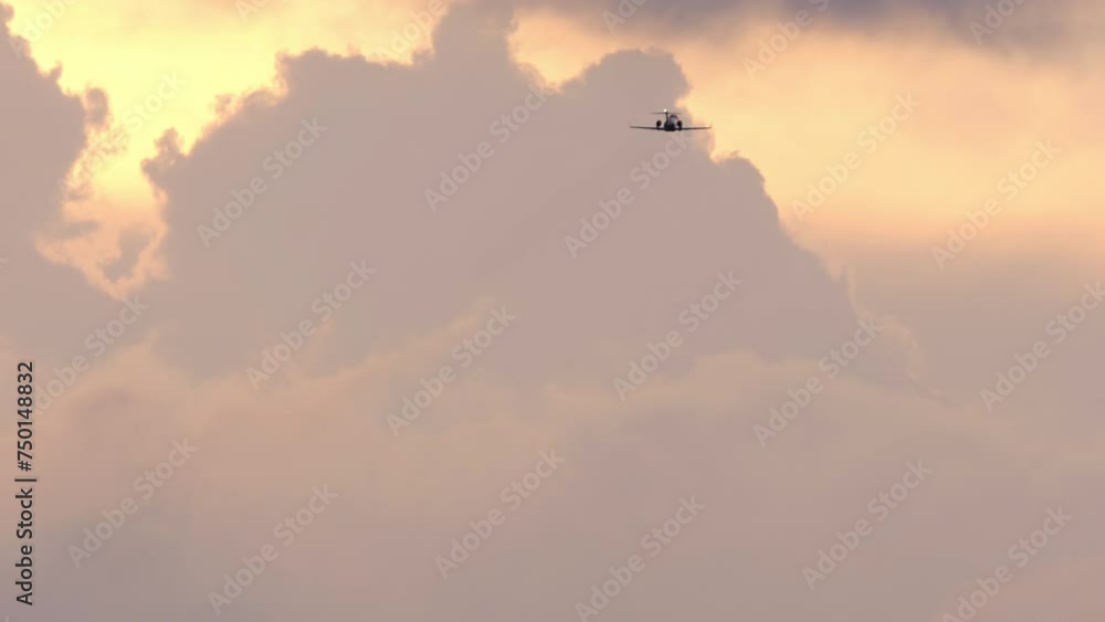 Jet passenger aircraft departure, rear view. Background sky and plane ...