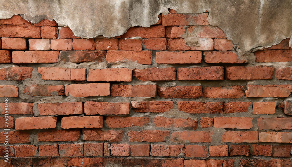 Fragment of old brickwork, close-up. Red brick wall. Potholes and ...