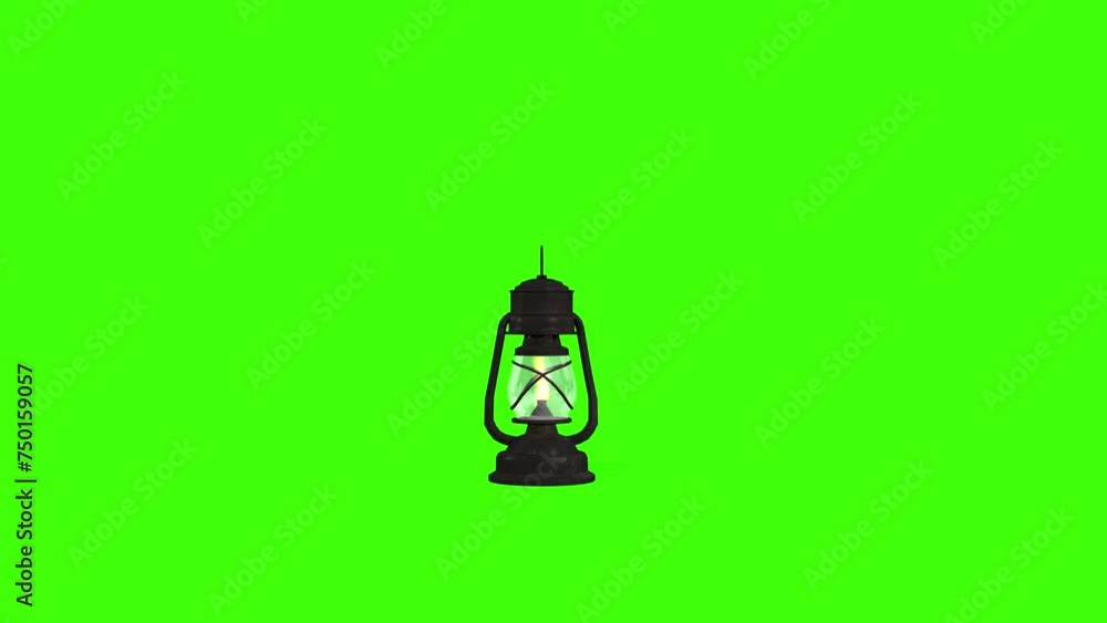 4k Hanging vintage Glass Kerosene Lamp rotating animation on the chroma ...