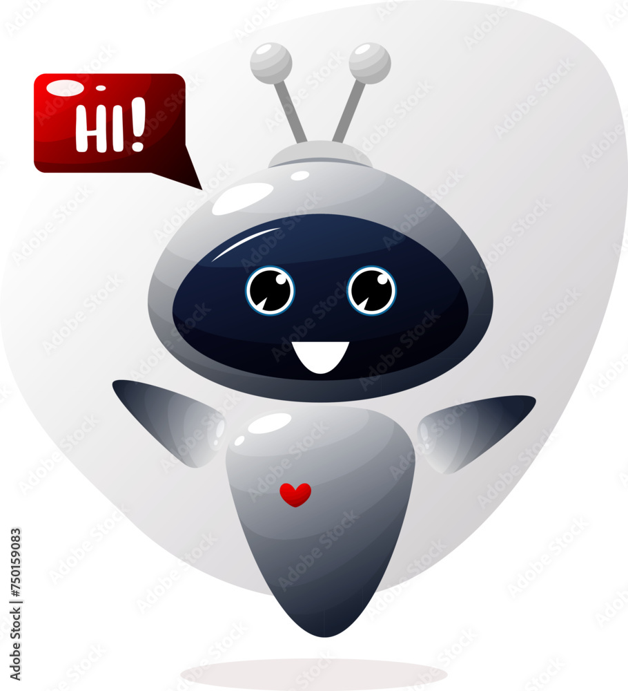Vector illustration of a cute smiling robot waving "Hi". Artificial ...