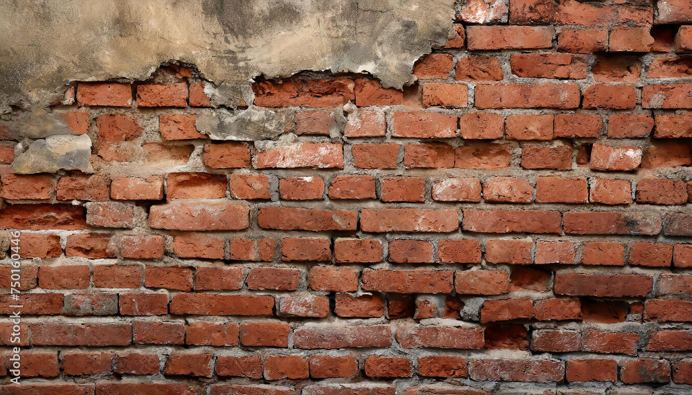 Fragment of old brickwork, close-up. Red brick wall. Potholes and ...