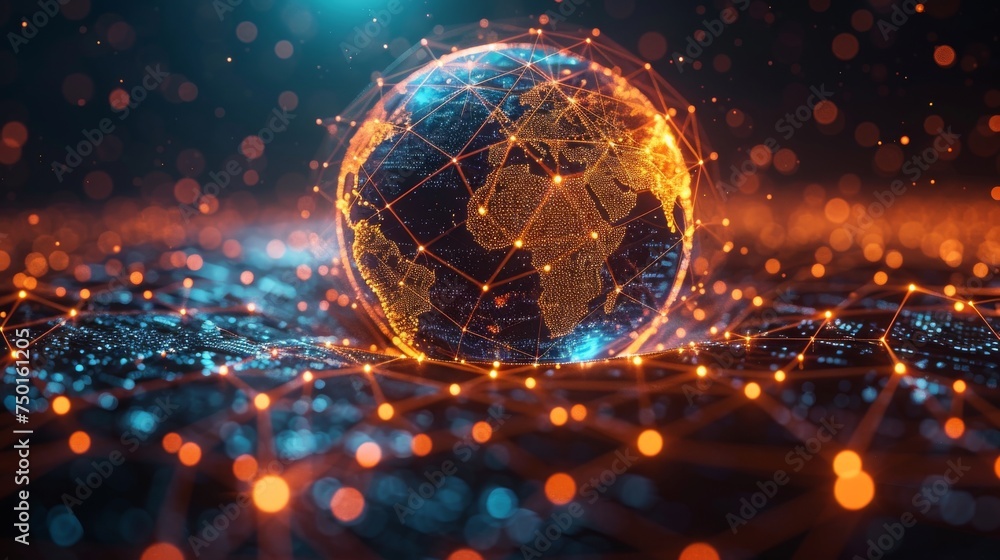 Data visualization sphere with text and dot. HUD wireframe mesh sphere with dots and lines ...