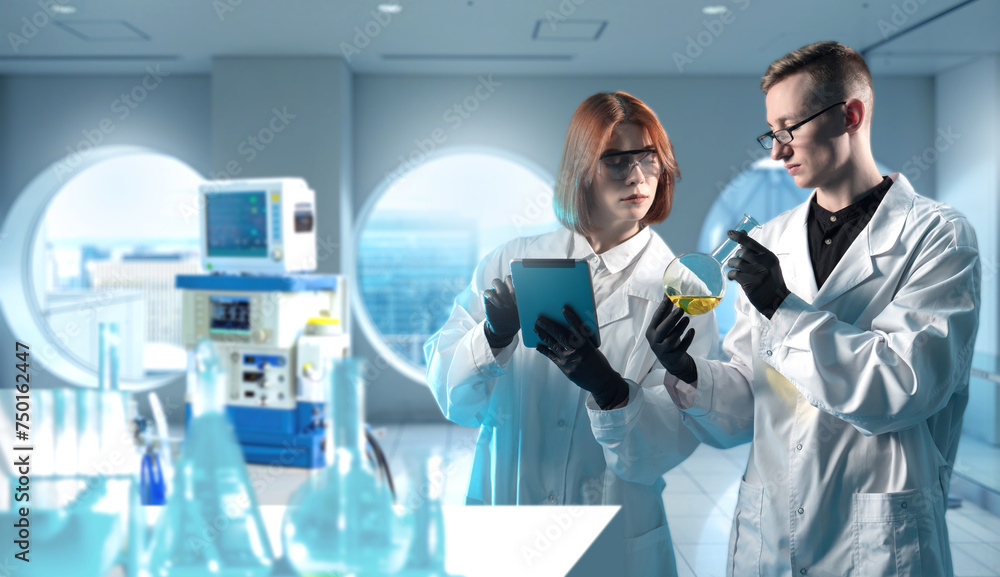 Teamwork of doctors. Man and woman work in hospital. Pharmacists in ...