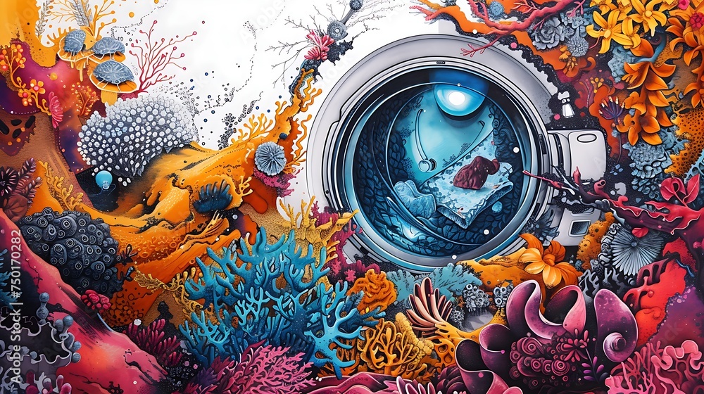 washing machine, coral reef, fantasy, surreal, illustration, creative ...