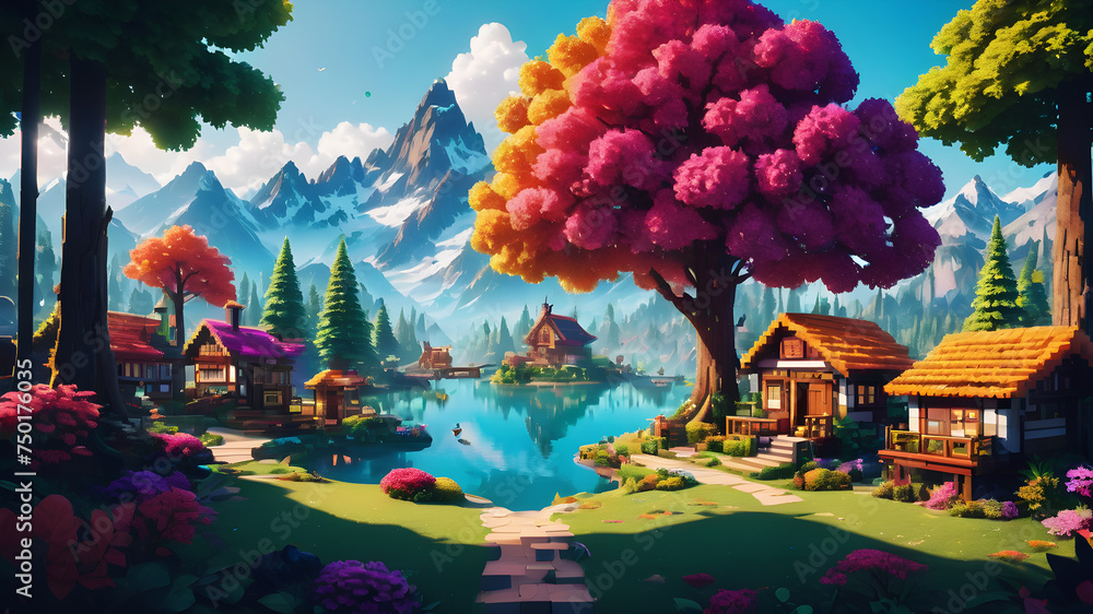 Step into a pixelated wonderland where the world is composed of vibrant ...
