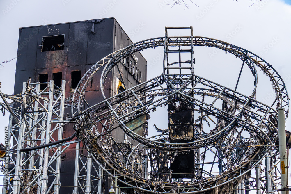 Gothenburg, Sweden - February 24 2024: Remains of Liseberg Oceana water ...