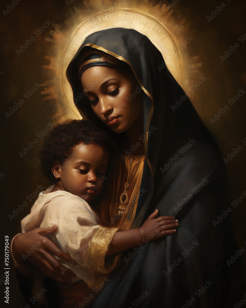 Virgin Mary Mother of God Holding Christ Child, African American Art ...