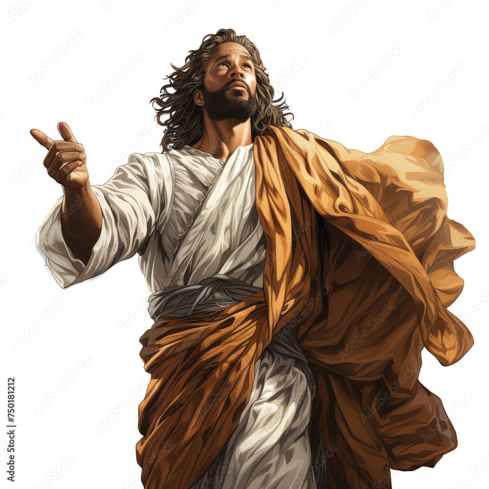 African American Black Jesus Christ Walking, Pointing, and Looking Up ...
