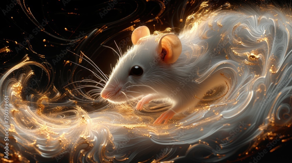 a computer generated image of a white rat on a black background with ...