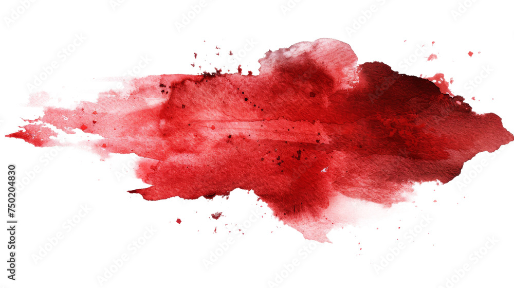 An abstract red watercolor painting with varying forms and textures ...