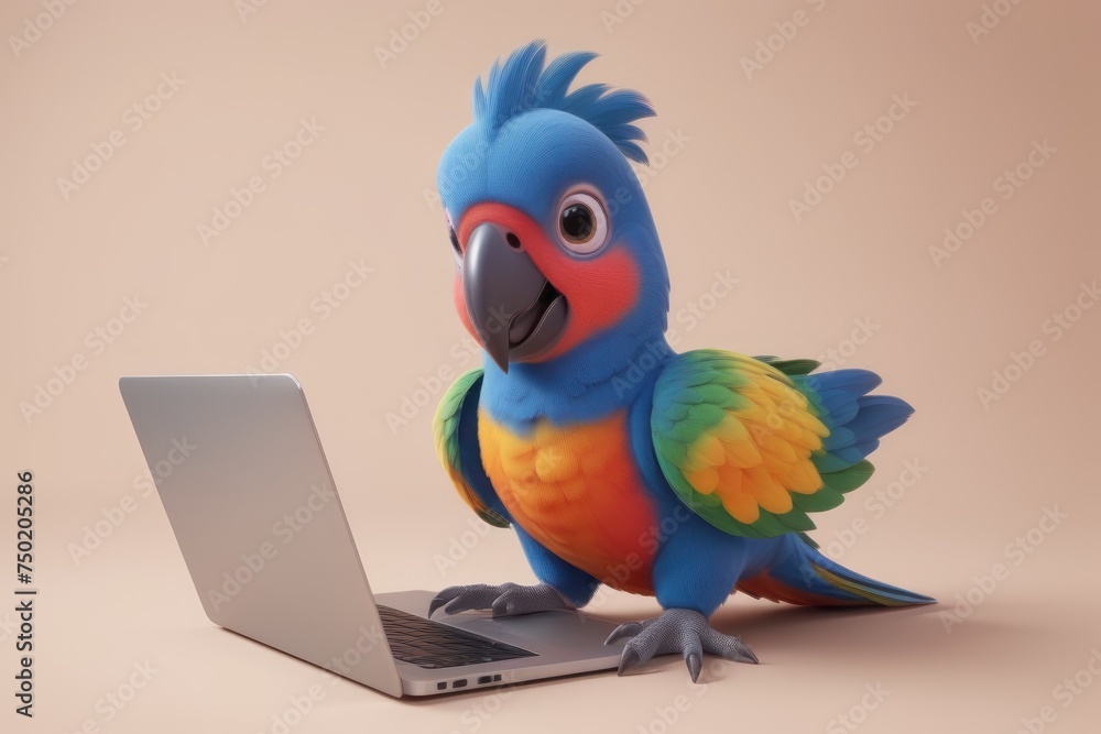 Parrot with laptop,3D illustration .Educational Platforms,Children's ...
