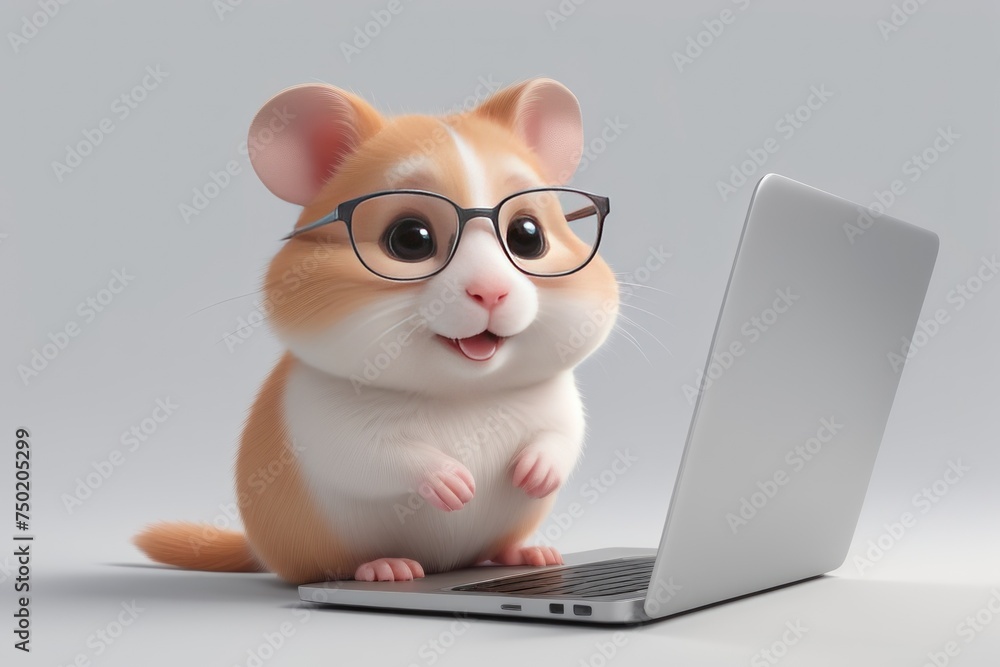 3D cartoon illustration cute hamster with laptop.Visual appeal of ...