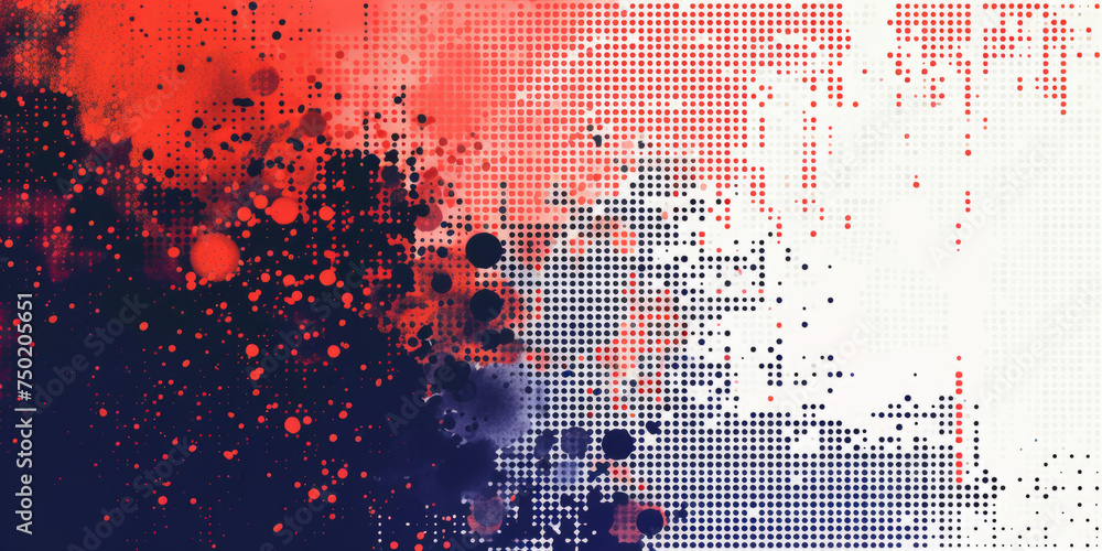 Digital pixel dispersion effect with red and blue gradient on white ...