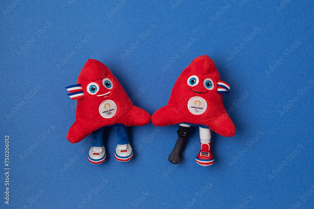 Lyon, France - March 19, 2024. Phryges Cap, mascot of the 2024 Olympic ...