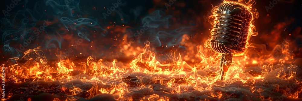Microphone Mic Symbol Fire Flames Icon, Background Images , Hd ...