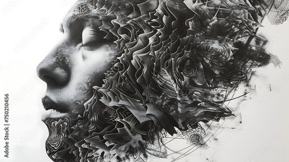 pencil drawing of a face transitioning into patterns Stock Illustration ...