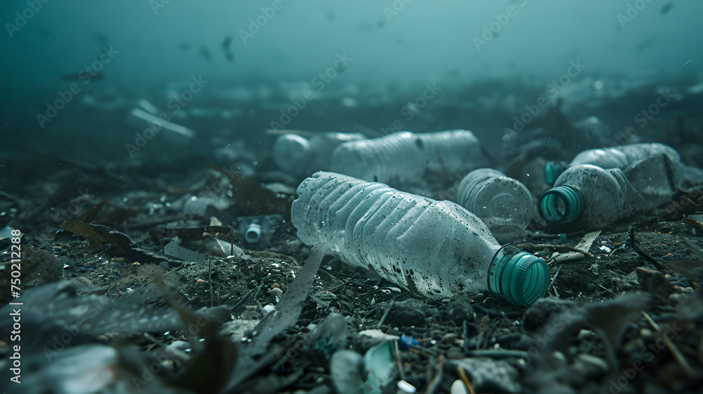 ocean plastic on the sea floor: underwater picture of trash waste and ...