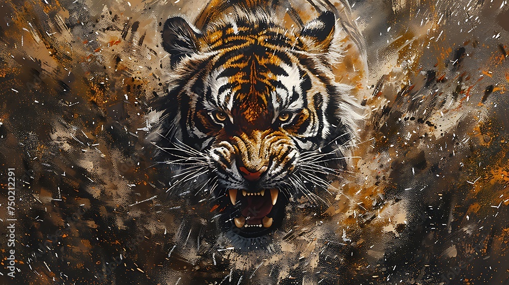 Color artwork depicting a ferocious tiger wielding its claws, leaving ...