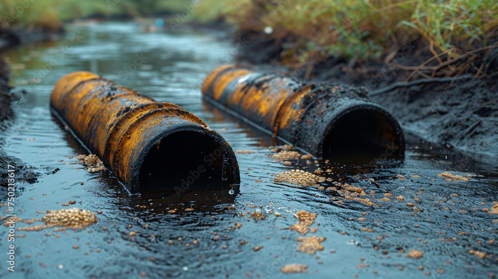 Environmental damage concept, Industrial and factory wastewater ...