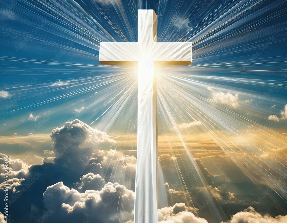 Holy Spirit and Cross of Jesus Christ in the sky with clouds. Stock ...