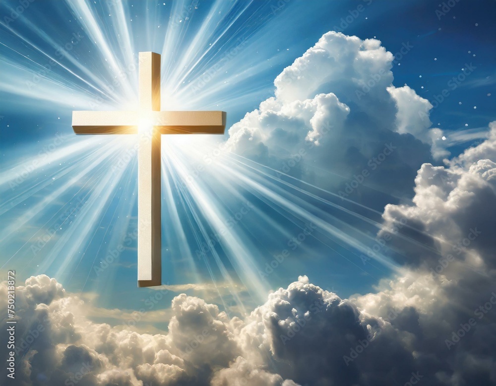 Holy Spirit and Cross of Jesus Christ in the sky with clouds. Stock ...