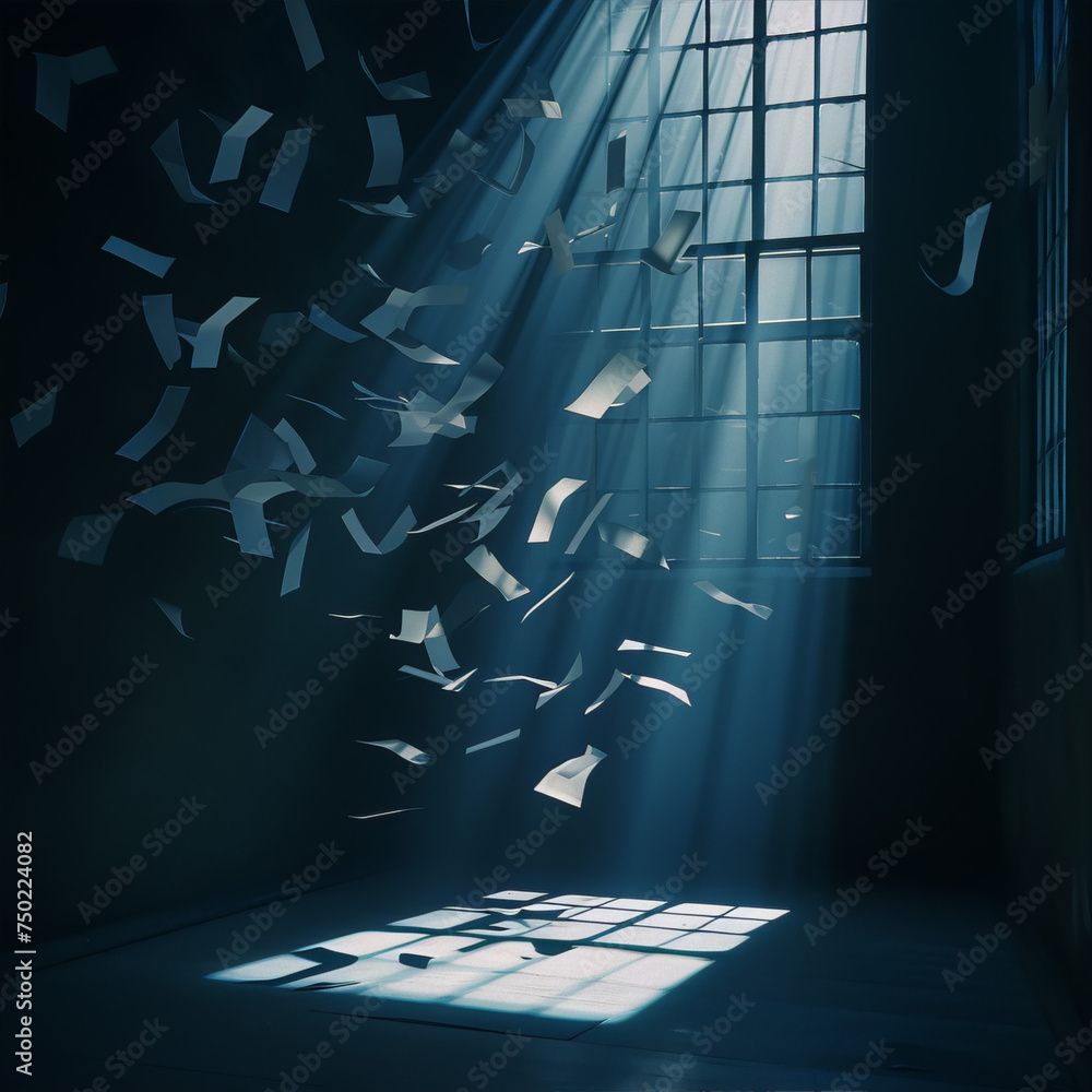 Dark and dusty room with a single ray of light from the window, with ...