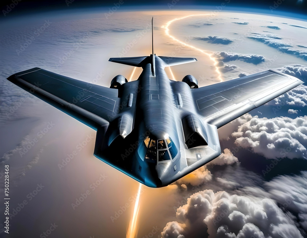 modern stealth bomber flying in the atmosphere. generative ai Stock ...