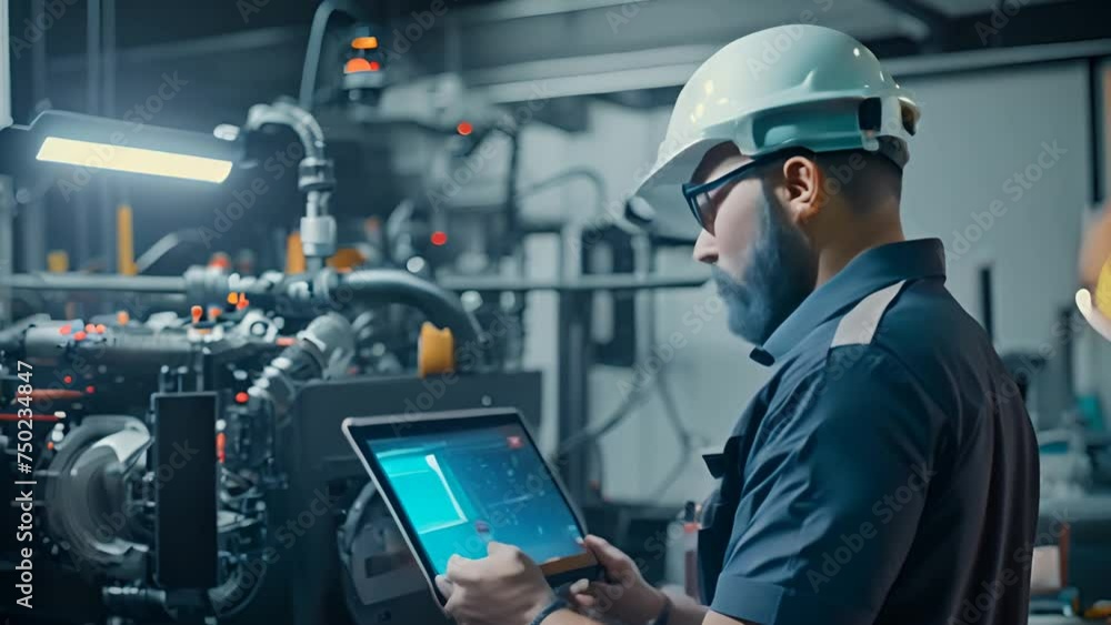 Robotic Process Automation engineer using laptop for smart factory automation software. digital ...