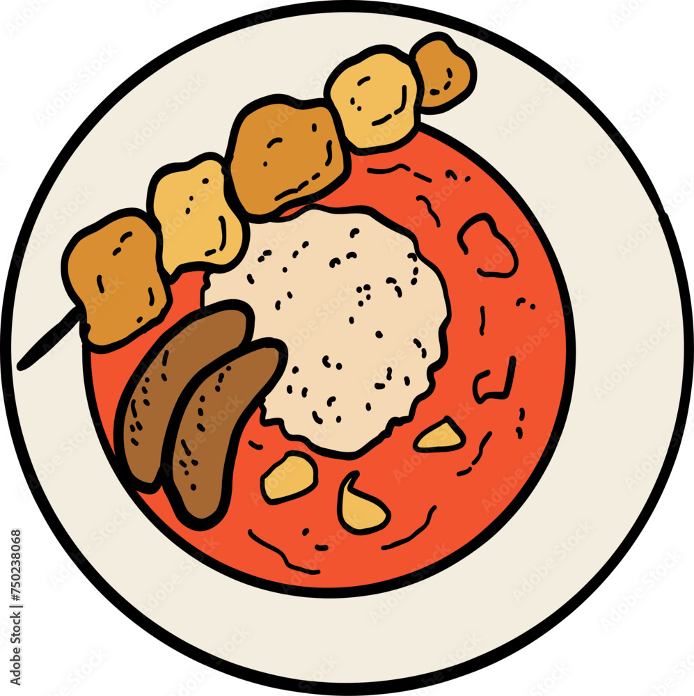 Couscous royal. Jewish food. Hand drawn vector ink illustration. Stock ...