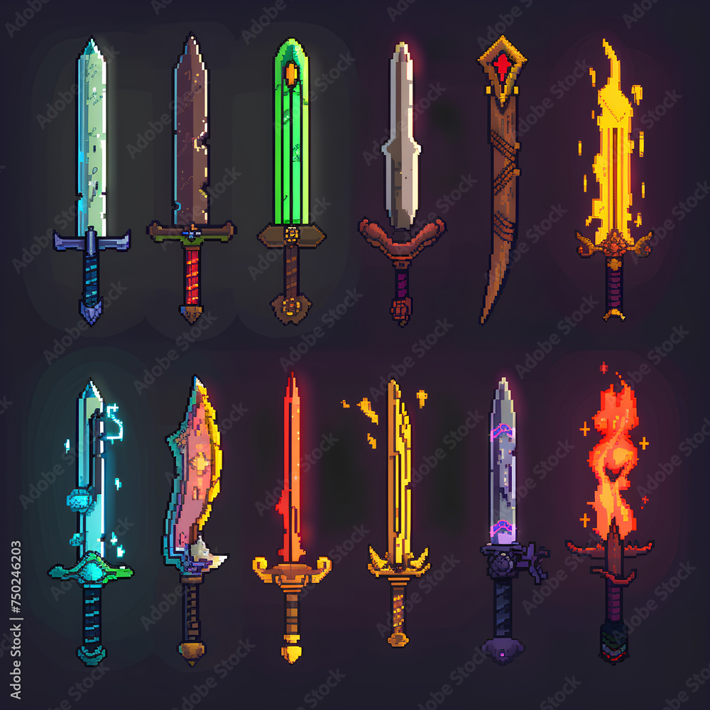 Sci- fi pixel art sword game asset Stock Illustration | Adobe Stock