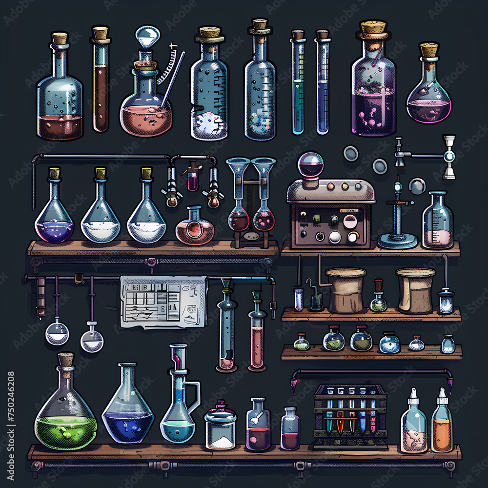 Sci-fi lab items pixel art game assets Stock Illustration | Adobe Stock