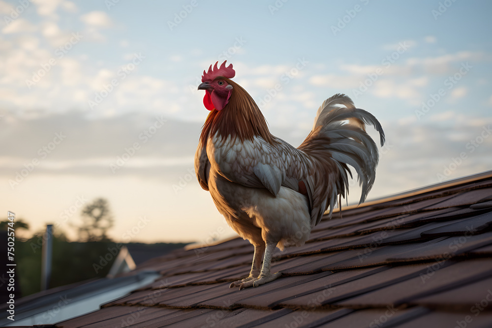 Foto de Rooster on a Roof, chicken on roof, rooster chicken sitting on ...