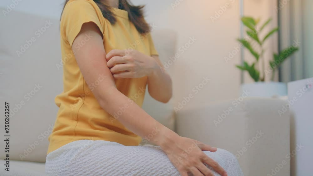 Woman Itching And Scratching Itchy Arm Sensitive Skin Allergic Reaction To Insect Bite Food