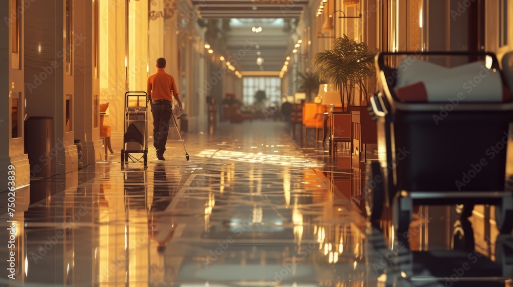 A Day in the Life of a Hotel Janitor: Realistic Digital Illustration of ...