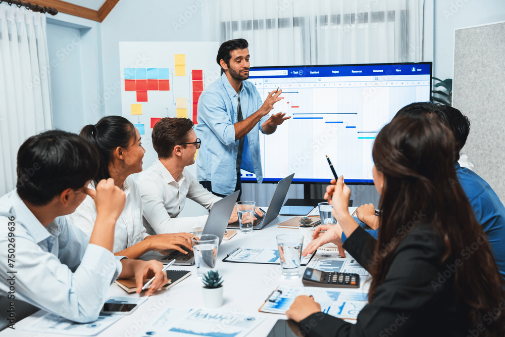 Project manager communicate and collaborate with team using project ...