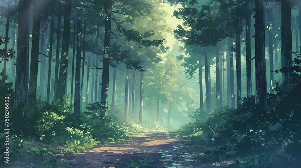 Misty forest shrouded in overcast, creating an ethereal and mysterious ...