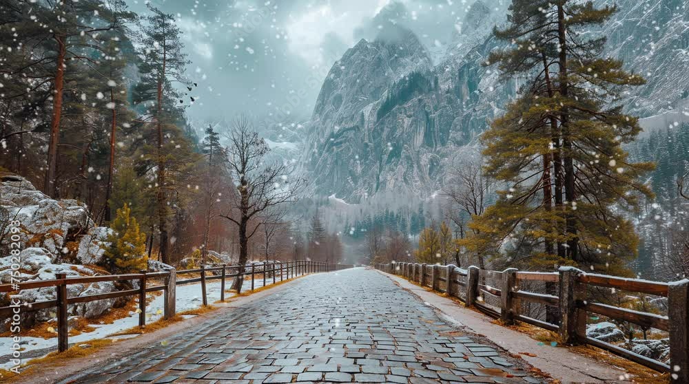 Vidéo Stock Journey to the Snow-capped Peak: Follow the winding pathway ...