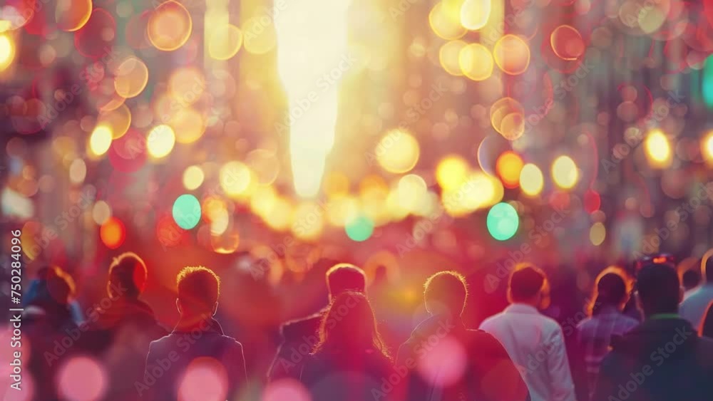 defocused picture of crowd of people at the city. seamless looping ...