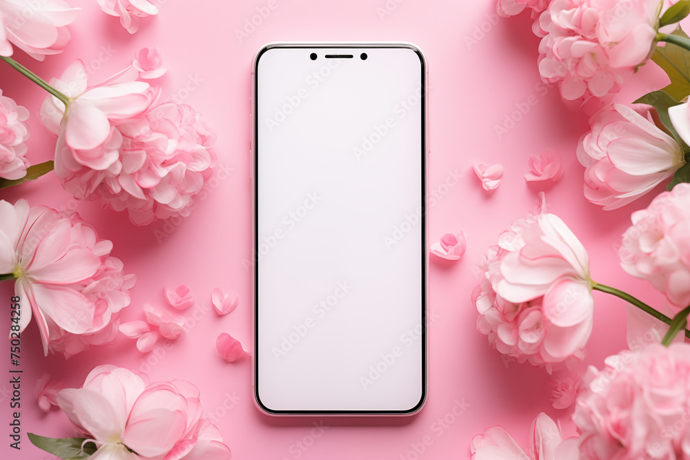 Green screen chromakey smartphone on spring background for spring ...