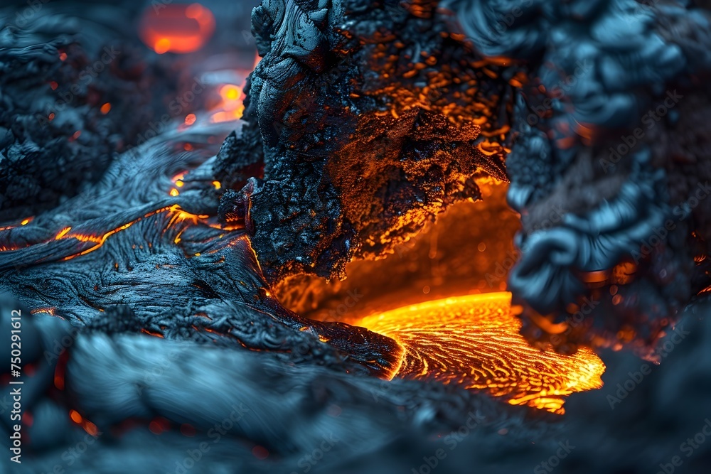 Lava Flow and Cave with Magma in a Volcanic Landscape Stock ...