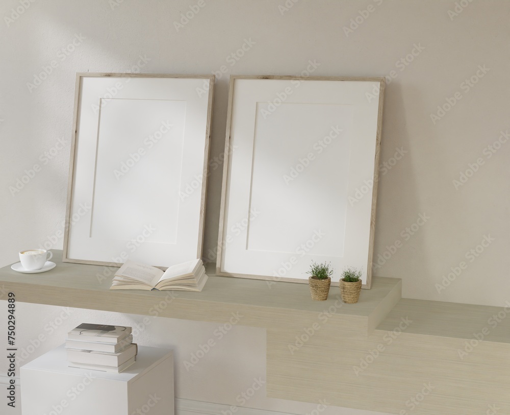 Frame interior, mockup frame, poster wood frame verticalin empty ...