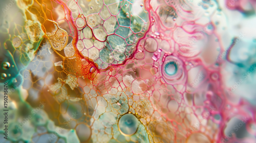 An intricate pattern of colors and lines on a closeup image of a ...