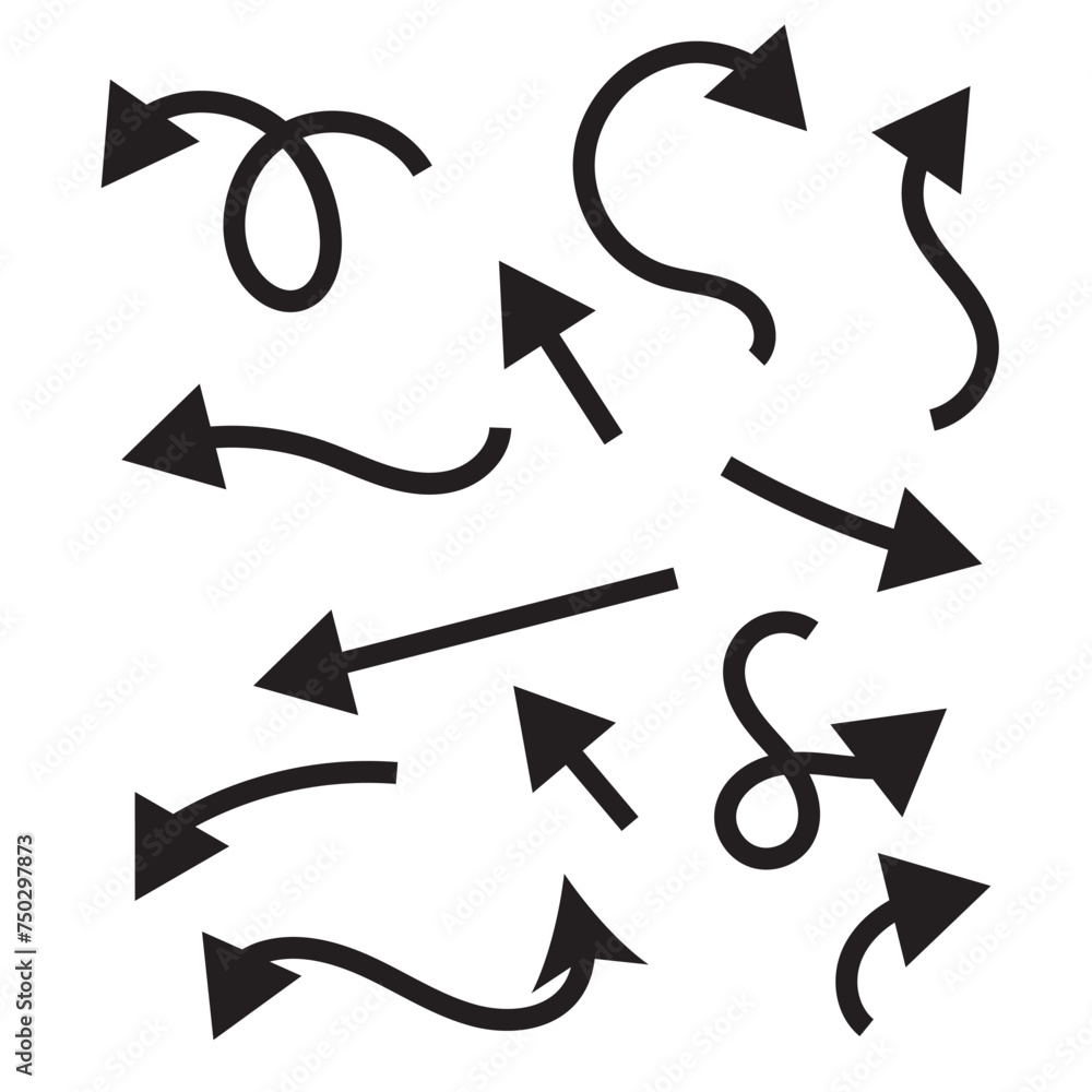 Collection hand drawn arrows. Set simple arrows isolated on white ...