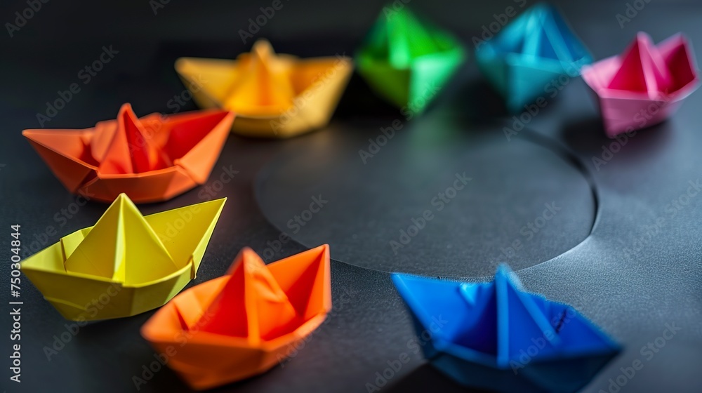 Colorful paper boats in teamwork and diverse culture. Colorful paper ...