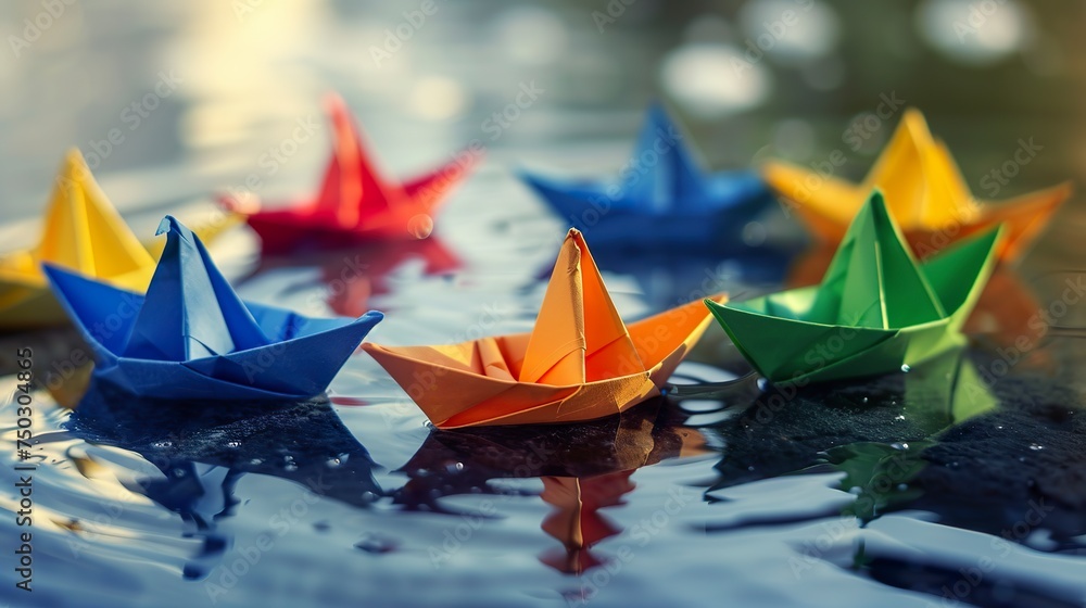 Colorful paper boats in teamwork and diverse culture. Colorful paper ...