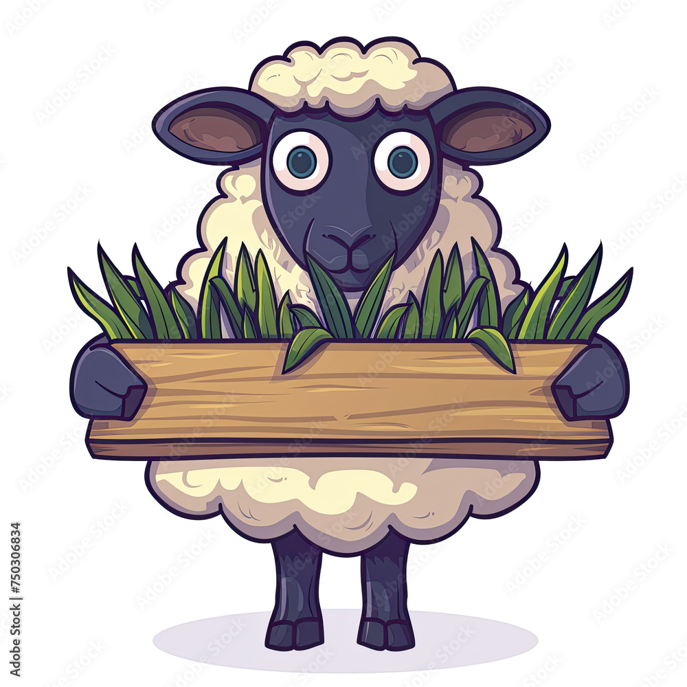 Sheep Holding Grass Board Cartoon, Isolated Transparent Background ...