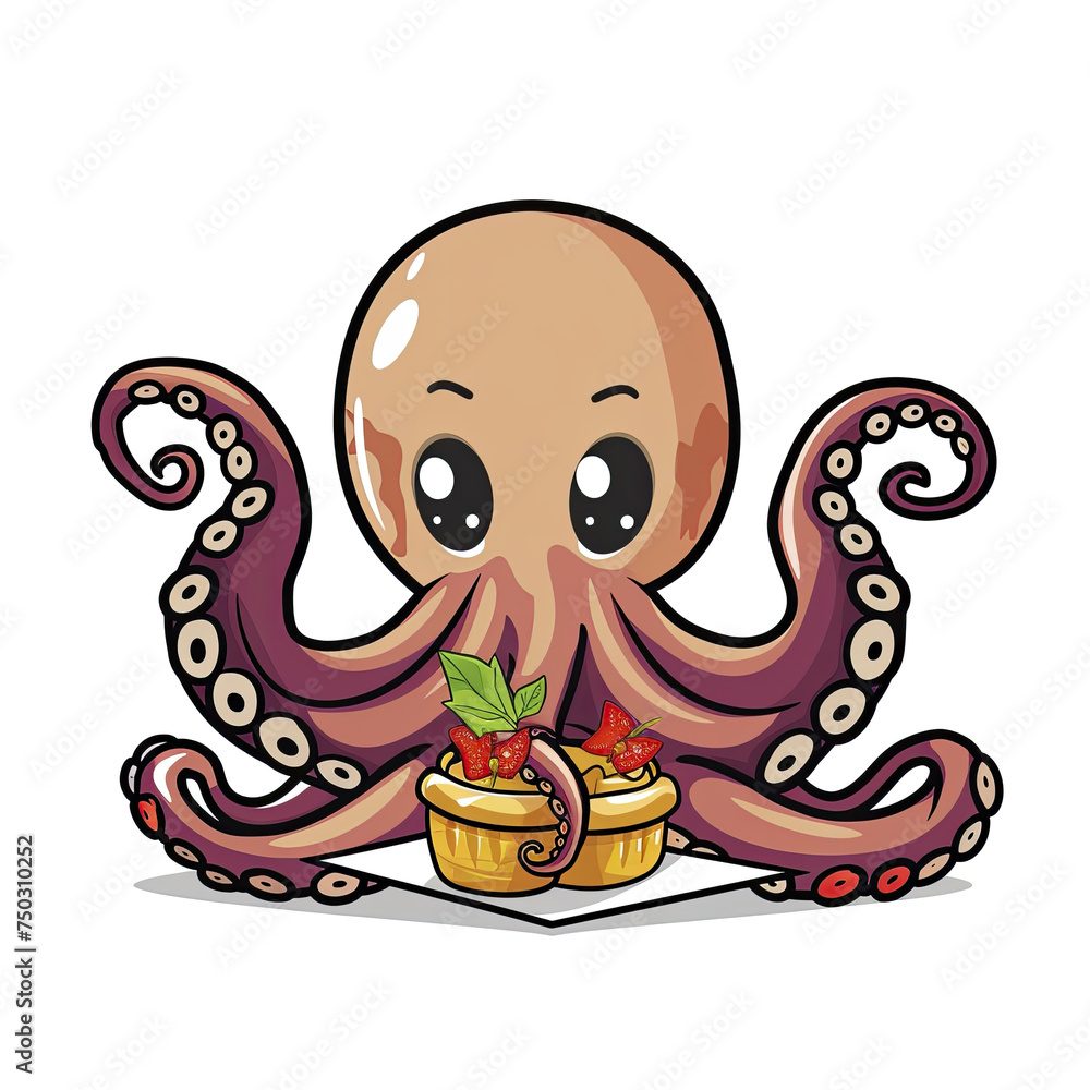 Octopus Eating Takoyaki Cartoon, Isolated Transparent Background Images ...