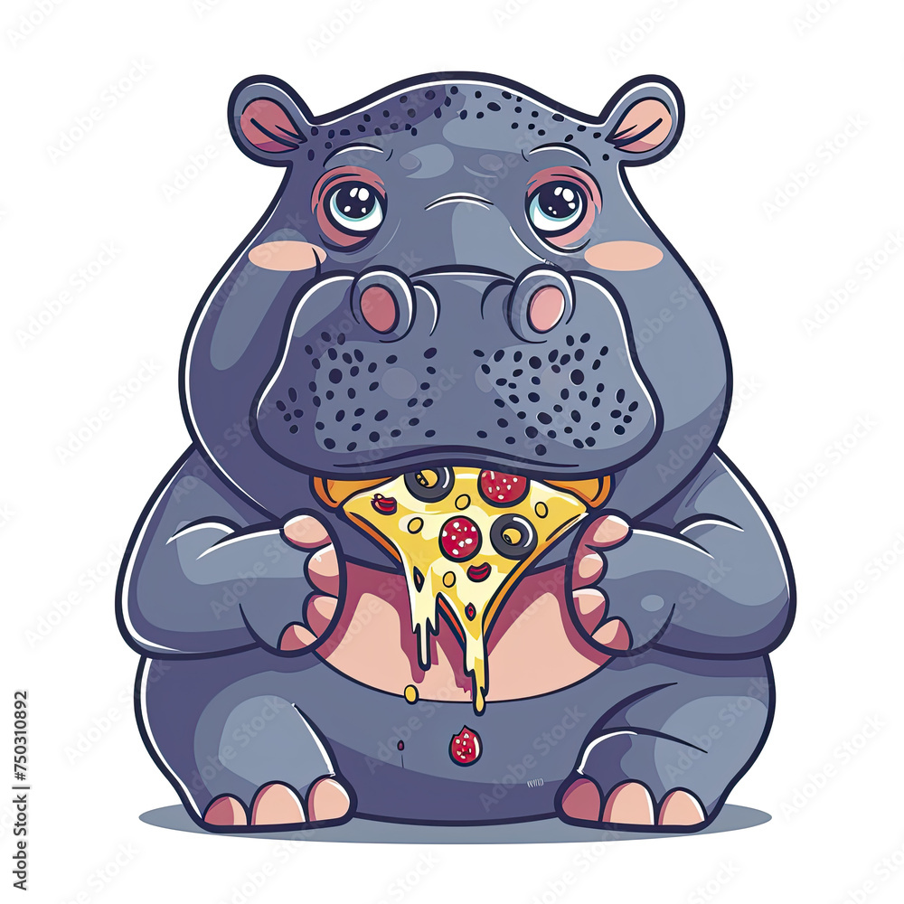 Hippo Eating Pizza Cartoon, Isolated Transparent Background Images ...