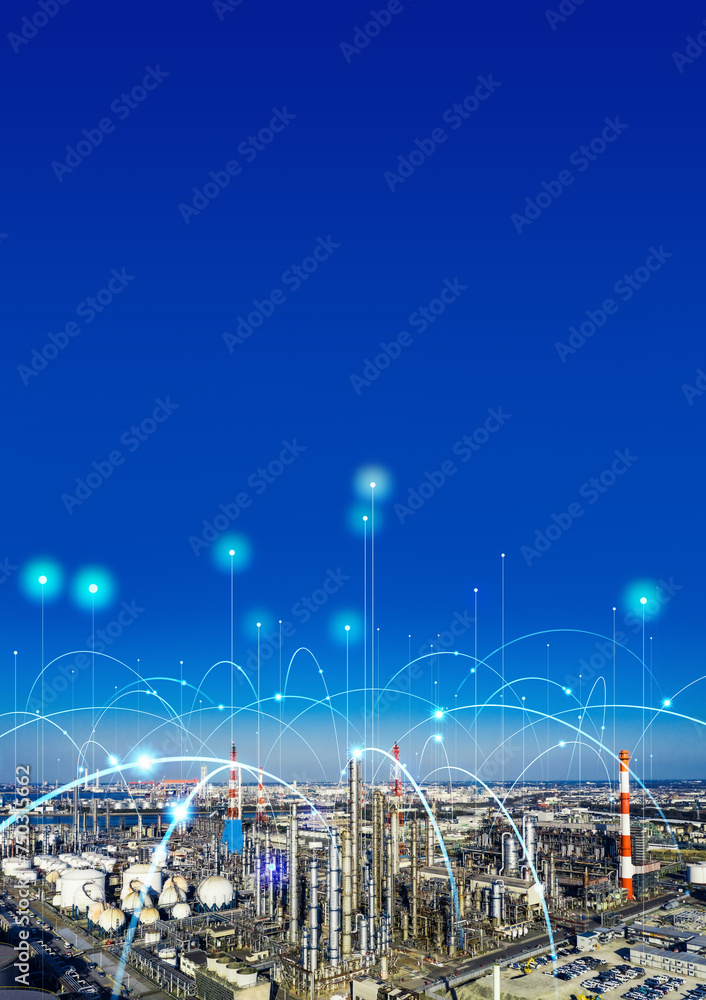Modern industrial area aerial view and communication network concept ...
