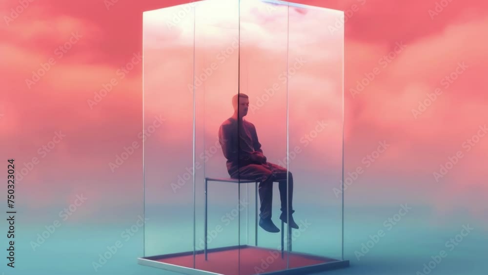 A person in a glass box unable to escape symbolizing the feeling of ... A person in a glass box unable to escape symbolizing the feeling of ...